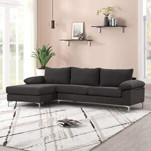 Casa Andrea Milano Modern Large Boucle L-Shape Sectional Sofa, with Extra Wide Chaise Lounge Couch, Dark Grey