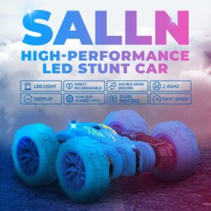 SALLN Remote Control Car-w/Wheel Lights,Direct Rechargeable,RC Cars Stunt Car Toy for Boys 8-12,4WD 2.4Ghz Max 50+min Playtime 360° Rotating RC Car for Boys 4-7,Kids Xmas Gifts Toy Car for Boys Girls