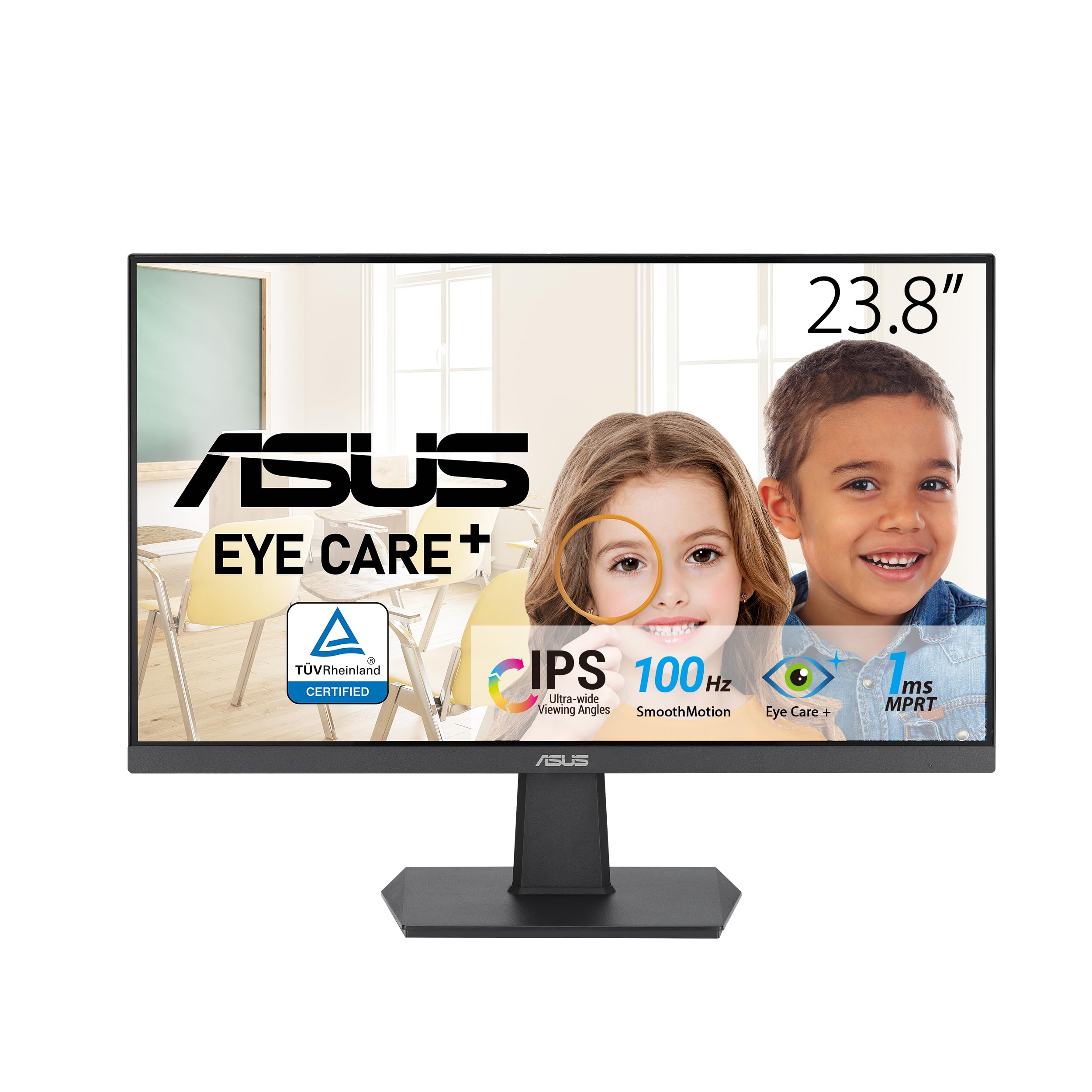 ASUS 24” (23.8-inch viewable) 1080P Eye Care Monitor (VA24EHF) - IPS, Full HD, Frameless, 100Hz, 1ms, Adaptive-Sync, for Working and Gaming, Low Blue Light, HDMI, VESA Mountable, Tilt, BLACK