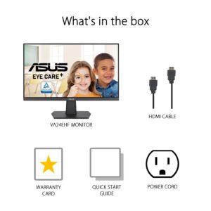 ASUS 24” (23.8-inch viewable) 1080P Eye Care Monitor (VA24EHF) - IPS, Full HD, Frameless, 100Hz, 1ms, Adaptive-Sync, for Working and Gaming, Low Blue Light, HDMI, VESA Mountable, Tilt, BLACK