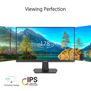 ASUS 24” (23.8-inch viewable) 1080P Eye Care Monitor (VA24EHF) - IPS, Full HD, Frameless, 100Hz, 1ms, Adaptive-Sync, for Working and Gaming, Low Blue Light, HDMI, VESA Mountable, Tilt, BLACK