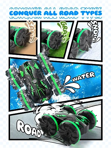 MARVTOWN Amphibious Remote Control Car, 4WD 2.4GHz Waterproof RC Car with 360° Flip and Low Battery Alarm, All Terrain Water Beach Pool RC Boat Toy for Boys and Girls of Age 6-12