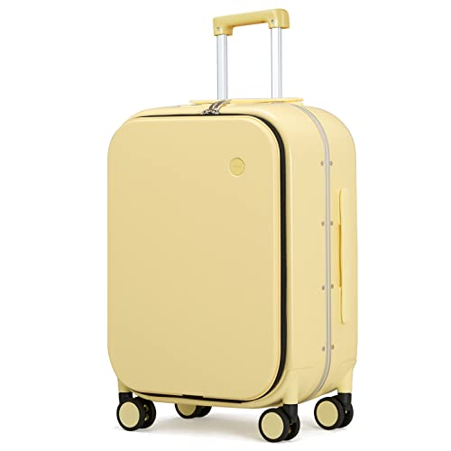 Luggage Suitcase with Spinner Wheels, 24'' Checked Travel Luggage Aluminum Frame PC Hardside with TSA Lock & Cover-Lark Yellow