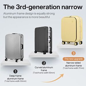 Luggage Suitcase with Spinner Wheels, 24'' Checked Travel Luggage Aluminum Frame PC Hardside with TSA Lock & Cover-Lark Yellow