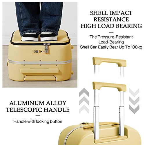 Luggage Suitcase with Spinner Wheels, 24'' Checked Travel Luggage Aluminum Frame PC Hardside with TSA Lock & Cover-Lark Yellow