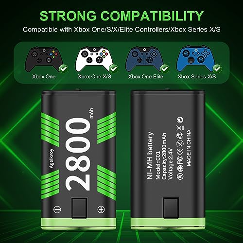 Battery Packs for Xbox One, 4 x 2800mAh Upgrade Large Capacity Battery Packs with Fast Charger Station, Xbox Rechargeable Battery Packs Last Up to 48 Hours for Xbox One Series X/S/Xbox One/X/S/Elite