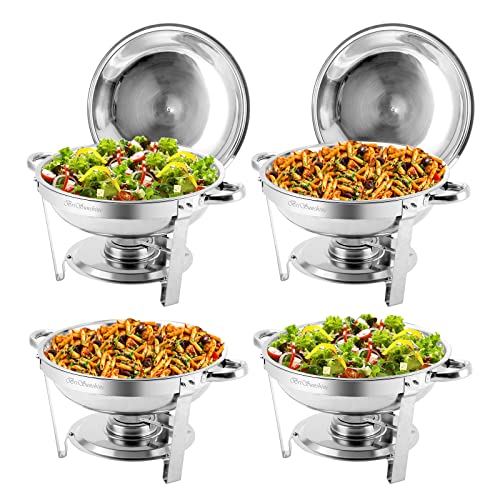 BriSunshine 4 Packs 4QT Chafing Dish Buffet Set,Stainless Steel Buffet Servers and Warmers,Round Chafer Food Warmer with Lid & Holder for Parties Caterings