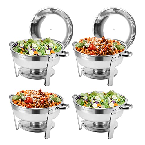 BriSunshine 4 Packs 5QT Chafing Dish Buffet Set,Stainless Steel Buffet Servers and Warmers,Round Chafer Food Warmer with Lid & Holder for Parties Catering