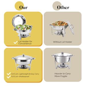 BriSunshine 4 Packs 5QT Chafing Dish Buffet Set,Stainless Steel Buffet Servers and Warmers,Round Chafer Food Warmer with Lid & Holder for Parties Catering