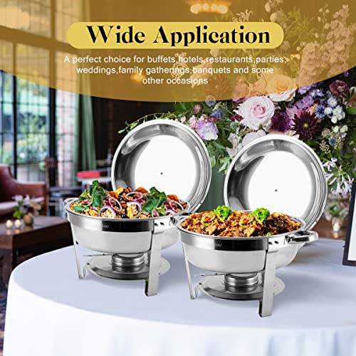 BriSunshine 4 Packs 5QT Chafing Dish Buffet Set,Stainless Steel Buffet Servers and Warmers,Round Chafer Food Warmer with Lid & Holder for Parties Catering