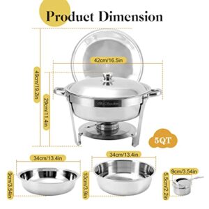 BriSunshine 4 Packs 5QT Chafing Dish Buffet Set,Stainless Steel Buffet Servers and Warmers,Round Chafer Food Warmer with Lid & Holder for Parties Catering