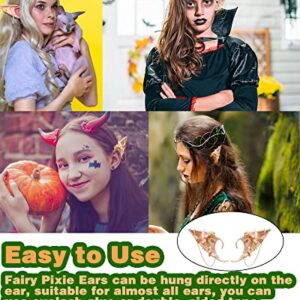 Hikkcos 3Pcs Elf Ears with Piercings Earrings Cosplay Fairy Pixie Ears Halloween Fairy Ears Soft Pointed Elf Ears Pearls Earring with Chains for Fairy Dress Up Accessories