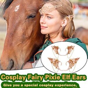 Hikkcos 3Pcs Elf Ears with Piercings Earrings Cosplay Fairy Pixie Ears Halloween Fairy Ears Soft Pointed Elf Ears Pearls Earring with Chains for Fairy Dress Up Accessories