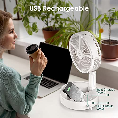 Foldable Oscillating Standing Fan with Remote Control: 8" Portable Rechargeable Misting Table Fans, 7200mah Quiet Collapsible Desk Fan, Floor Pedestal Fan for Cooling Bedroom Office Camping Travel