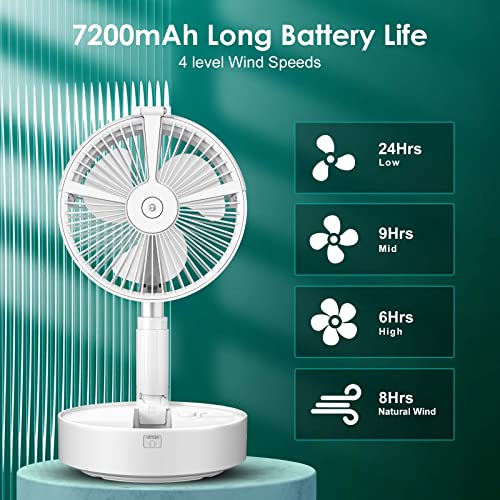 Foldable Oscillating Standing Fan with Remote Control: 8" Portable Rechargeable Misting Table Fans, 7200mah Quiet Collapsible Desk Fan, Floor Pedestal Fan for Cooling Bedroom Office Camping Travel