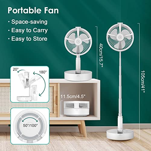 Foldable Oscillating Standing Fan with Remote Control: 8" Portable Rechargeable Misting Table Fans, 7200mah Quiet Collapsible Desk Fan, Floor Pedestal Fan for Cooling Bedroom Office Camping Travel