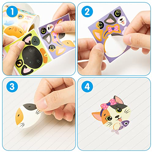 Haooryx 300pcs Cat Theme Make A Face Scene Sticker Roll, Make Your Own Kitty Decorative Sticker Decals Cute Cat Mixed and Match Self-Adhesive Sticker Scrapbook Laptop Decor Kid’s Party Favor Supplies