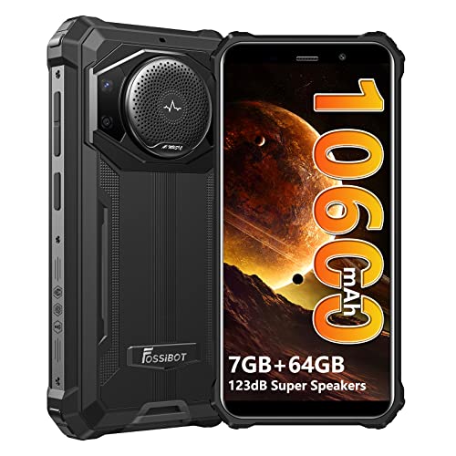 FOSSIBOT Rugged Unlocked Phone,10600mAh Rugged Smartphone 123dB Loudest Speaker Rugged Cell Phone 7+64GB 5.45" HD+ Unlocked Cell Phone IP68 Waterproof Phone Android 12 24+8MP Camera OTG F101