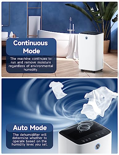 Dehumidifier for Home and Basement for 2000Sq.Ft, 25 Pints Dehumidifiers for bathroom, Large Room, Water Tank Capacity with Drain Hose, Intelligent Humidity Control, Childlock, Laundry Dry