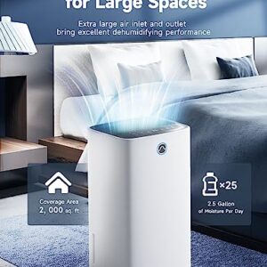 Dehumidifier for Home and Basement for 2000Sq.Ft, 25 Pints Dehumidifiers for bathroom, Large Room, Water Tank Capacity with Drain Hose, Intelligent Humidity Control, Childlock, Laundry Dry