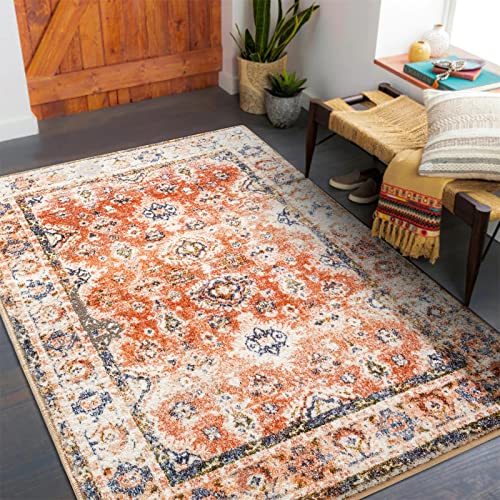 Vintage Tribal Area Rug Non Slip Machine Washable - 3x5 Distressed Persian Carpet Distressed Farmhouse Accent Throw Rugs for Kitchen Bedroom Entryway Indoor Living Room, Soft Faux Fur Low Pile Design