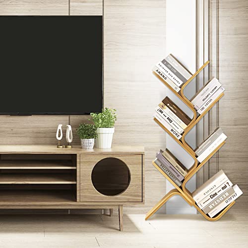 briteman 6-Tier Floor Bamboo Tree Bookshelf, Modern Standing Bookcase Office Book Storage Creative Curved Rack Organizer Shelves, Book Shelf Space Saver for Home Living Room Corner Bedroom