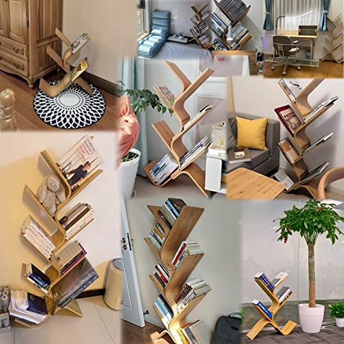 briteman 6-Tier Floor Bamboo Tree Bookshelf, Modern Standing Bookcase Office Book Storage Creative Curved Rack Organizer Shelves, Book Shelf Space Saver for Home Living Room Corner Bedroom