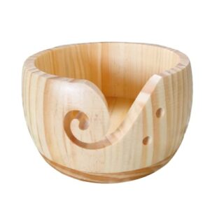 wooden yarn bowl, 5.9 * 3.2inch knitting yarn holder, yarn bowls with holes for crocheting (a)