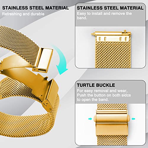 JIEANTE Stainless Steel Mesh Watch Band for Mens Women, Quick Release Mesh Watch Straps 18mm 20mm 22mm 24mm （20mm Gold）