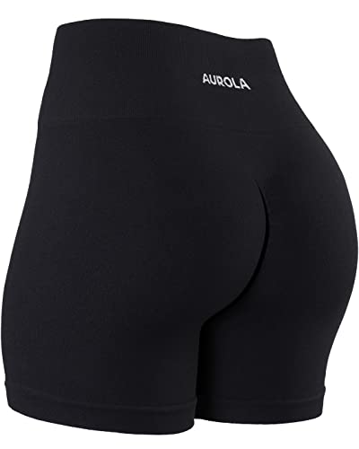 AUROLA Power Workout Shorts for Women Seamless Scrunch Gym Yoga Running Active Short Black