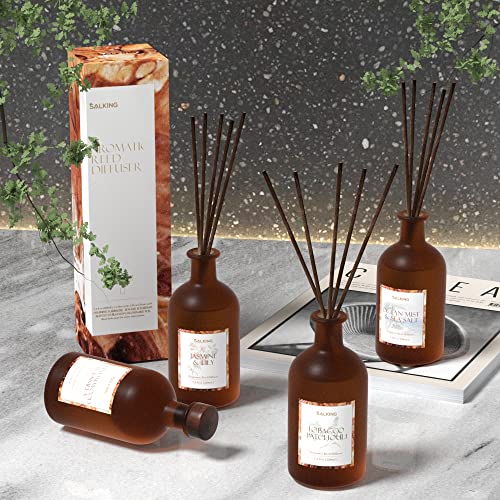 SALKING Jasmine & Lily Reed Diffusers for Home, 7.4oz Scented Diffuser with Sticks, Essential Oil Reed Diffuser Set for Bathroom, Home Fragrance Oil Diffuser Sticks Set, New Home Gifts, Home Décor