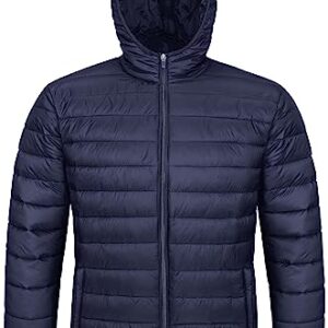 Men's Insulated Puffer Jacket Zip Up Down Jacket Hiking Jacket Winter Jackets Hooded Casual Jacket Winter Clothes Hiking Jacket Navy, XL