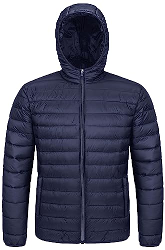 Men's Insulated Puffer Jacket Zip Up Down Jacket Hiking Jacket Winter Jackets Hooded Casual Jacket Winter Clothes Hiking Jacket Navy, XL