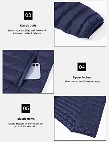 Men's Insulated Puffer Jacket Zip Up Down Jacket Hiking Jacket Winter Jackets Hooded Casual Jacket Winter Clothes Hiking Jacket Navy, XL