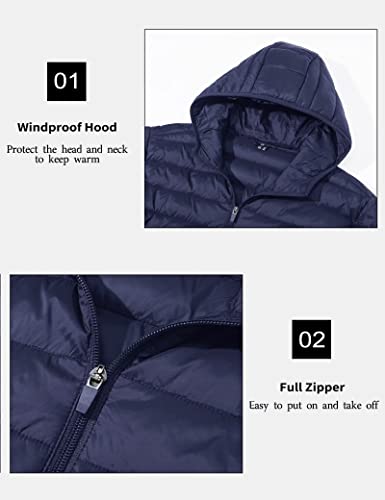 Men's Insulated Puffer Jacket Zip Up Down Jacket Hiking Jacket Winter Jackets Hooded Casual Jacket Winter Clothes Hiking Jacket Navy, XL