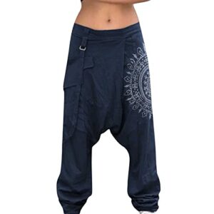 martmory men's baggy cotton linen harem pants hippie casual boho aladdin genie pants summer beach yoga drop crotch trousers dark blue