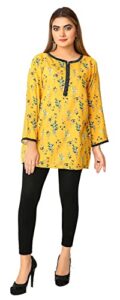 ishdeena indian kurti tops for women, kurta tops for women, kurtis for women indian style tunic tops for women loose fit (medium/yellow)