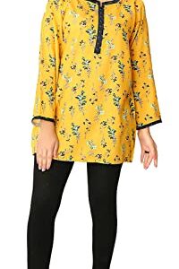 IshDeena Indian Kurti Tops for Women, Kurta Tops for Women, Kurtis for Women Indian Style Tunic Tops for Women Loose Fit (Medium/Yellow)