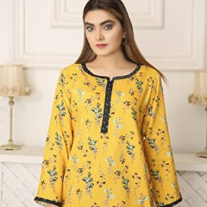 IshDeena Indian Kurti Tops for Women, Kurta Tops for Women, Kurtis for Women Indian Style Tunic Tops for Women Loose Fit (Medium/Yellow)