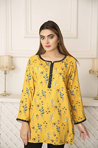 IshDeena Indian Kurti Tops for Women, Kurta Tops for Women, Kurtis for Women Indian Style Tunic Tops for Women Loose Fit (Medium/Yellow)