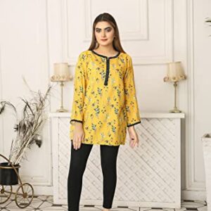 IshDeena Indian Kurti Tops for Women, Kurta Tops for Women, Kurtis for Women Indian Style Tunic Tops for Women Loose Fit (Medium/Yellow)