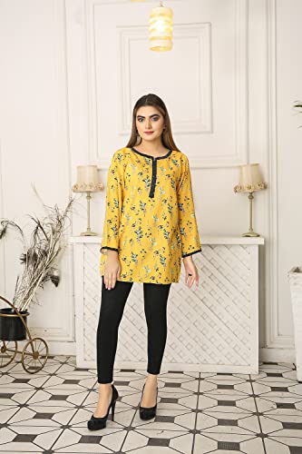 IshDeena Indian Kurti Tops for Women, Kurta Tops for Women, Kurtis for Women Indian Style Tunic Tops for Women Loose Fit (Medium/Yellow)