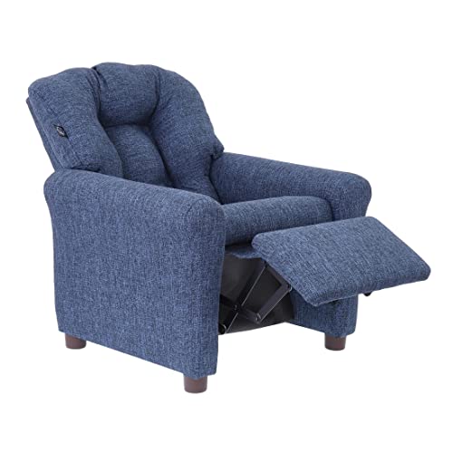 THE CREW FURNITURE Traditional Kids Recliner Chair, Toddler Ages 1-5 Years, Polyester Linen, Sapphire