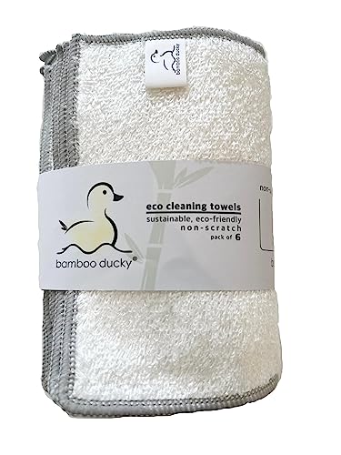 Bamboo Dish Cloths, Eco-Friendly,Non-Scratch,Lint-Free,Quick-Dry,Re-Usable,CleaningTowel Pack of 6 (Medium Ducky 9x7inch, Modern Grey/White)