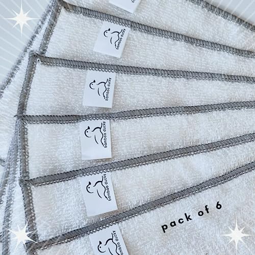 Bamboo Dish Cloths, Eco-Friendly,Non-Scratch,Lint-Free,Quick-Dry,Re-Usable,CleaningTowel Pack of 6 (Medium Ducky 9x7inch, Modern Grey/White)