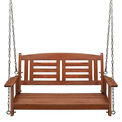 Rustic Heavy Duty Double Wooden Swing Set with Chain for Backyard Play - Redwood Finish 500lbs Capacity - Perfect Outdoor Wooden Playset for Kids and Adults 