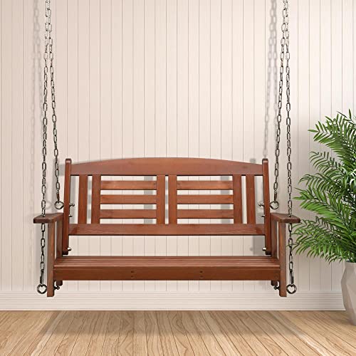 Rustic Heavy Duty Double Wooden Swing Set with Chain for Backyard Play - Redwood Finish 500lbs Capacity - Perfect Outdoor Wooden Playset for Kids and Adults 