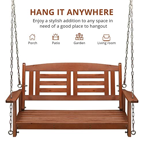 Rustic Heavy Duty Double Wooden Swing Set with Chain for Backyard Play - Redwood Finish 500lbs Capacity - Perfect Outdoor Wooden Playset for Kids and Adults 