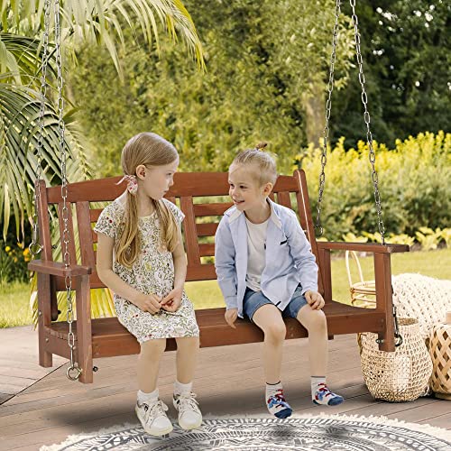 Rustic Heavy Duty Double Wooden Swing Set with Chain for Backyard Play - Redwood Finish 500lbs Capacity - Perfect Outdoor Wooden Playset for Kids and Adults 