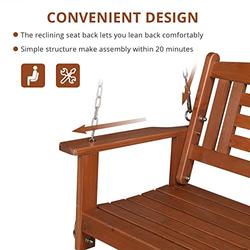 Rustic Heavy Duty Double Wooden Swing Set with Chain for Backyard Play - Redwood Finish 500lbs Capacity - Perfect Outdoor Wooden Playset for Kids and Adults 